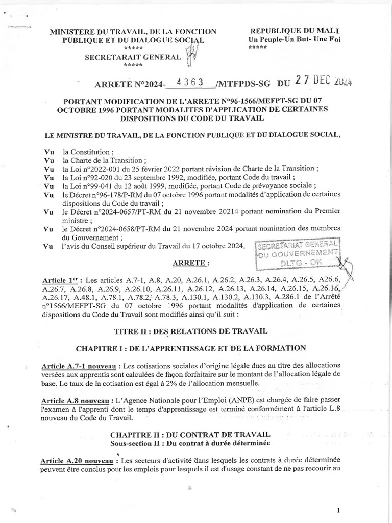MALI - Code Du Travail | PDF