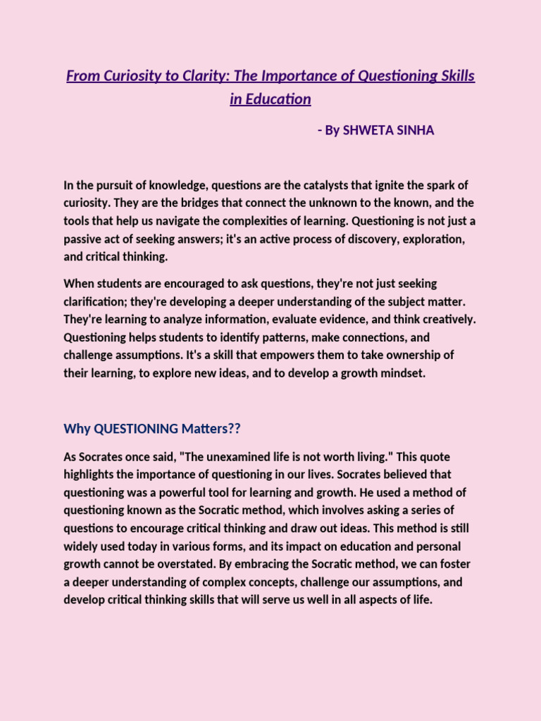Enhancing Classroom Questioning Skills | PDF | Critical Thinking | Teachers