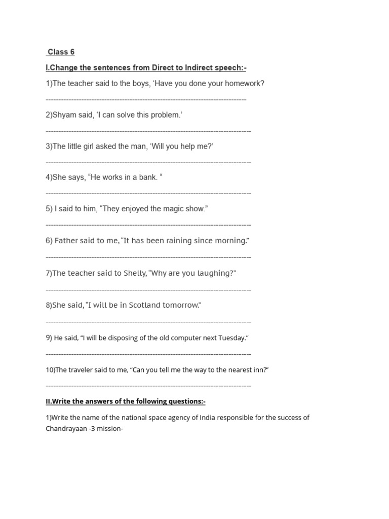 Class 6 Worksheet July '25 | PDF