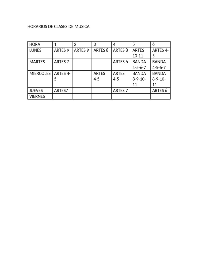 Horarios de Clases de Musica | PDF