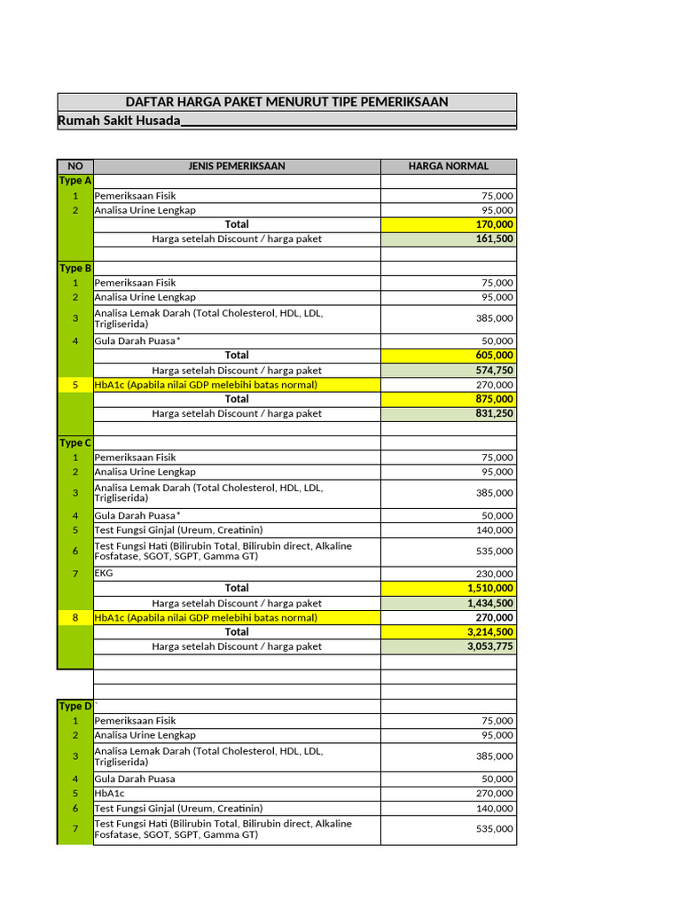 Draft Table Harga MCU Terbaru - 2024 MCU ALLIANZ | PDF