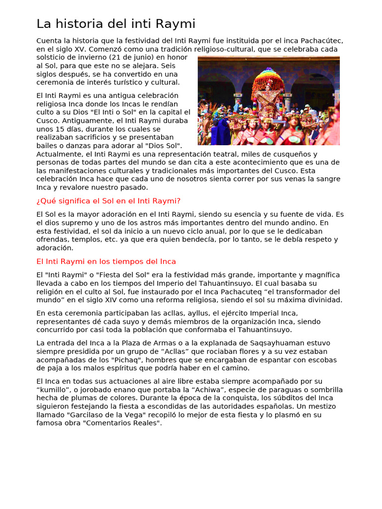 La Historia Del Inti Raymi | PDF | Imperio Inca