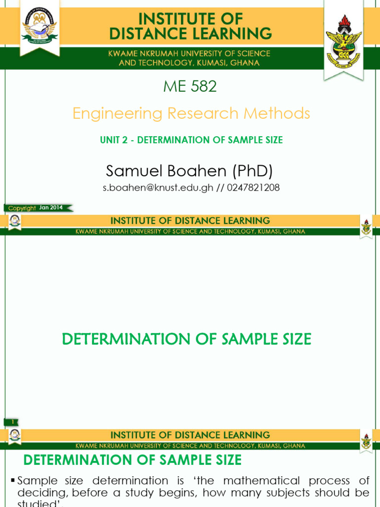Unit 2 - Determination of Sample Size | PDF | Sample Size Determination | Sampling (Statistics)