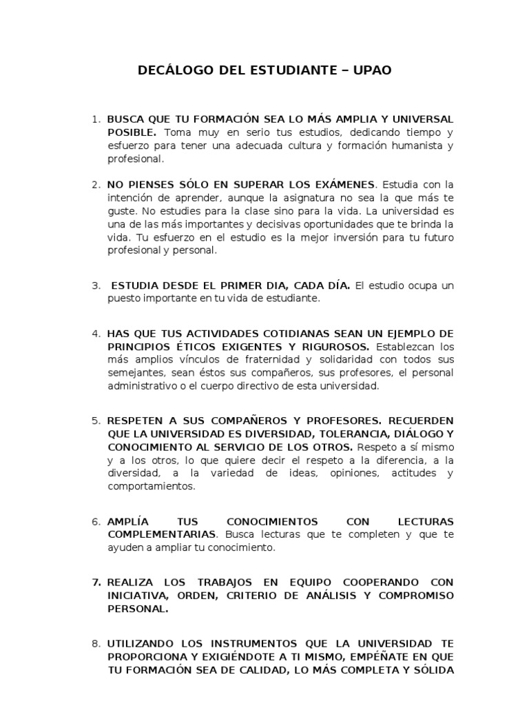 Decalogo Del Estudiante | PDF