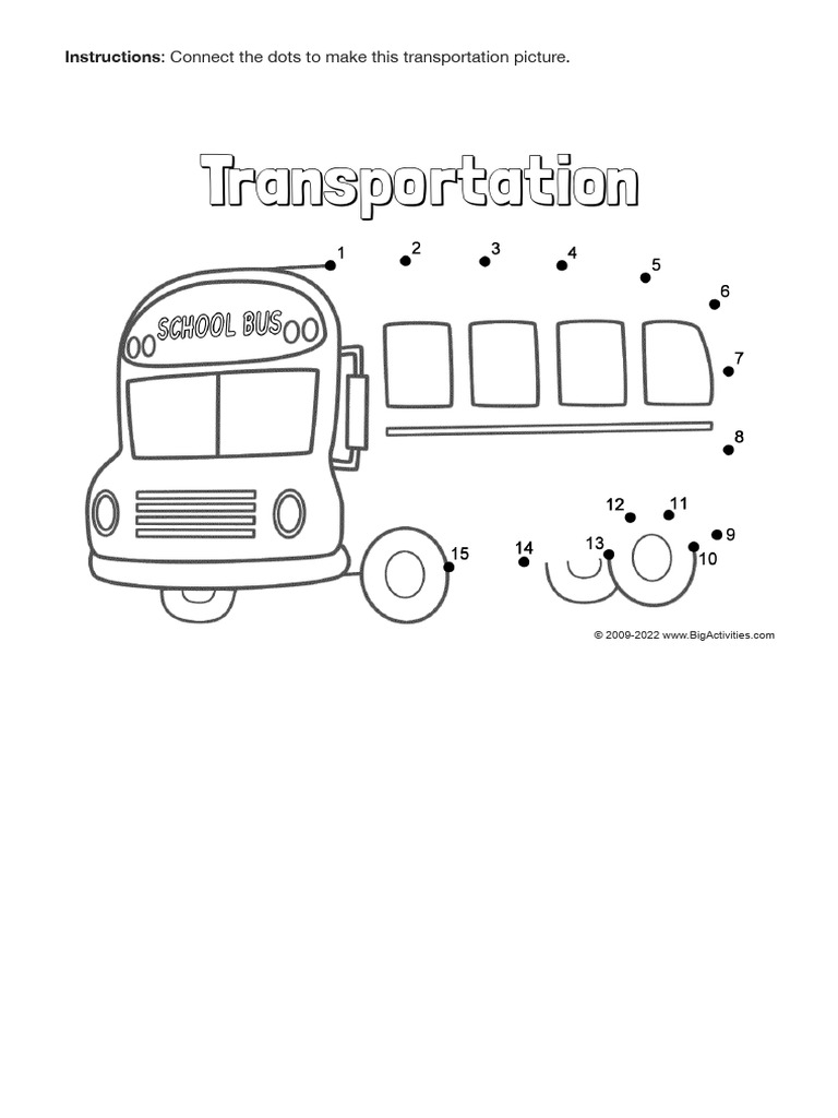 School Bus - Connect The Dots, Count by 1's (Transportation) | PDF