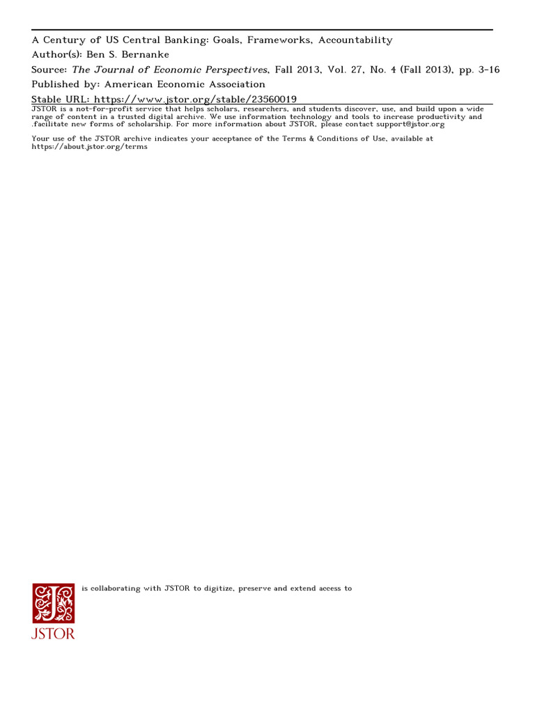 A Century of US Central Banking Goals, Frameworks and Accountability ...