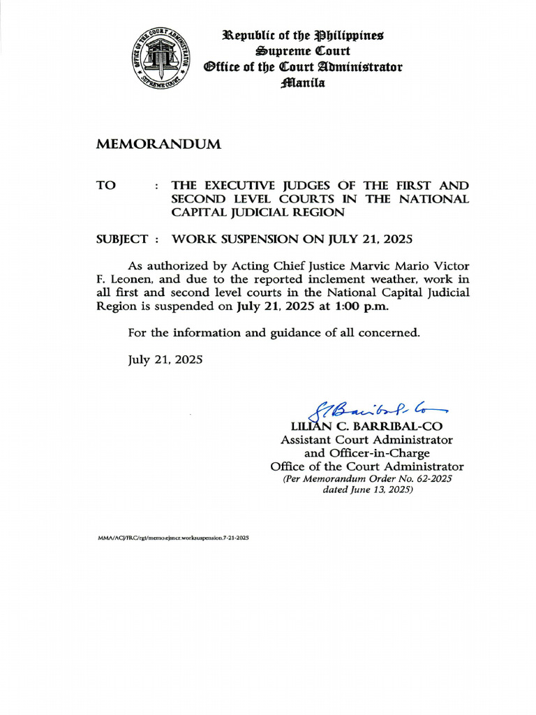 Work Suspension Notice for July 21, 2025 | PDF