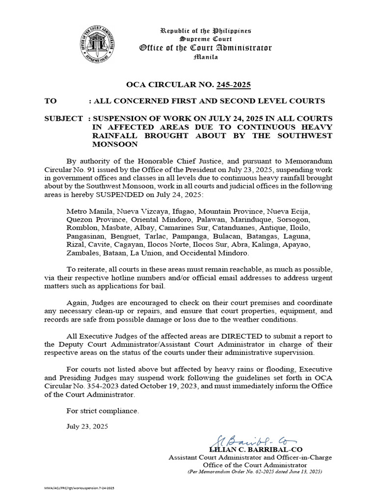OCA Circular No. 245-2025 | PDF | Natural Events | Natural Disasters