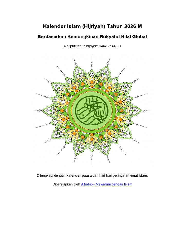 Kalender Islam 2026 dan Puasa | PDF
