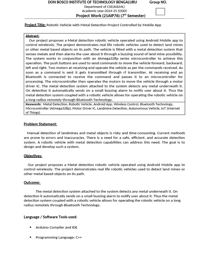 Template For Abstract - Main Project - 7th Sem | PDF | Bluetooth ...
