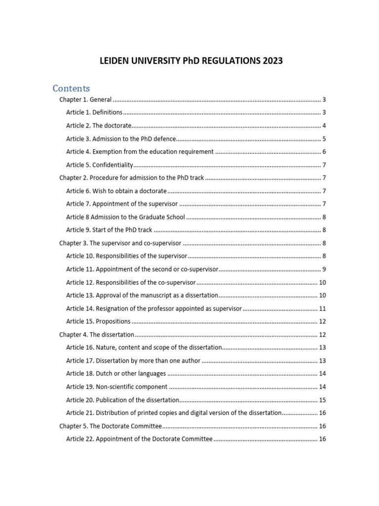 Leiden University PhD Regulations 2023 | PDF | Thesis | Doctor Of ...