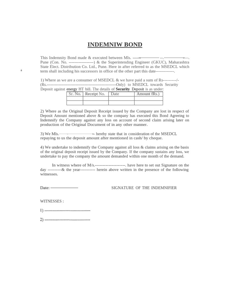 Indiminity Bond Format | PDF
