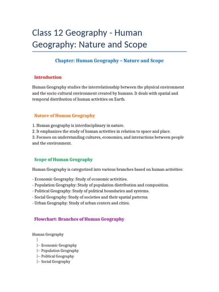 Human Geography Notes Class12 | PDF