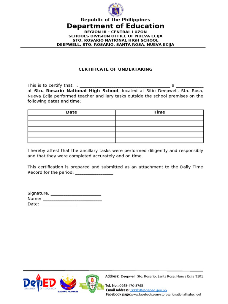Certificate of Undertaking | PDF