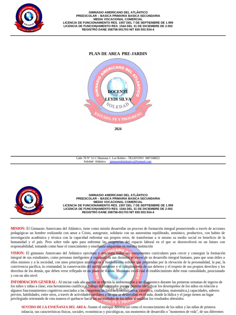 Malla Curricular Pre-Jardin 2024 2 | PDF | Educación de la primera ...