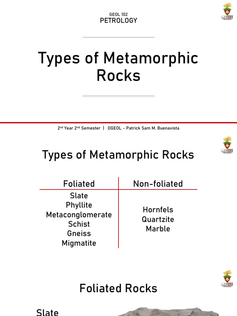Types of Foliated and Non-Foliated Rocks | PDF | Rock (Geology) | Rocks