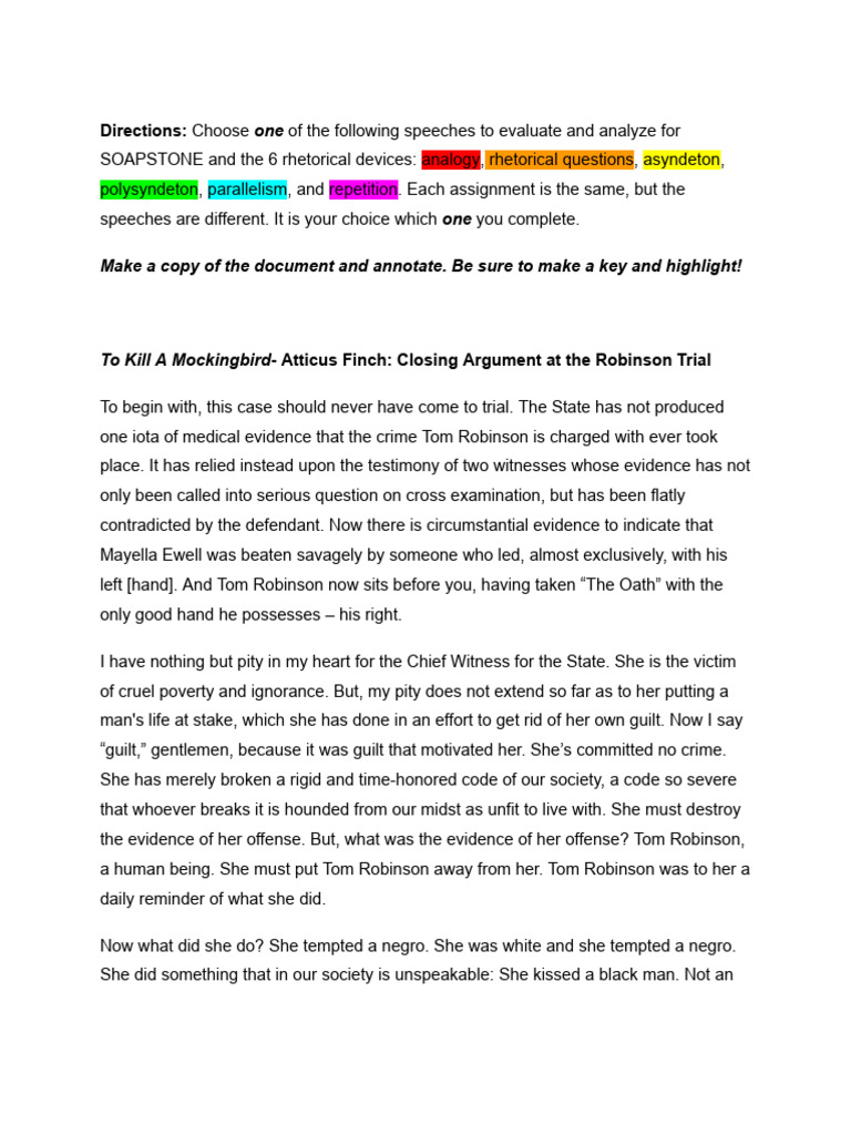 Analyzing Rhetorical Devices Through Cinema Speeches | PDF | Witness ...