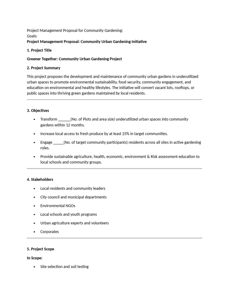 Project Management Proposal For Community Gardening | PDF | Urban Agriculture | Compost