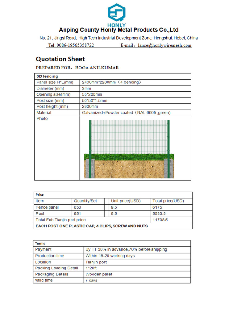 Quotation of 3D Fence 11-12 | PDF