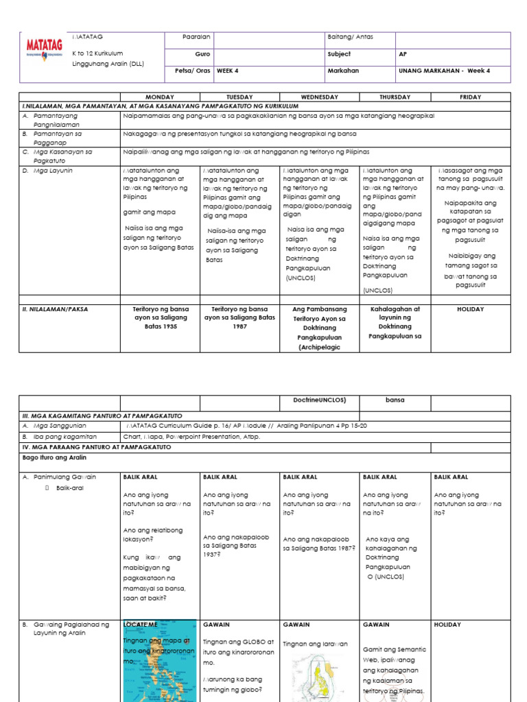 Matatag DLL Week 4 AP g4 | PDF