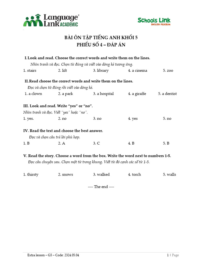 Extra Lessons (2324.05.04) - Grade 5 - Lesson 4 - AK | PDF