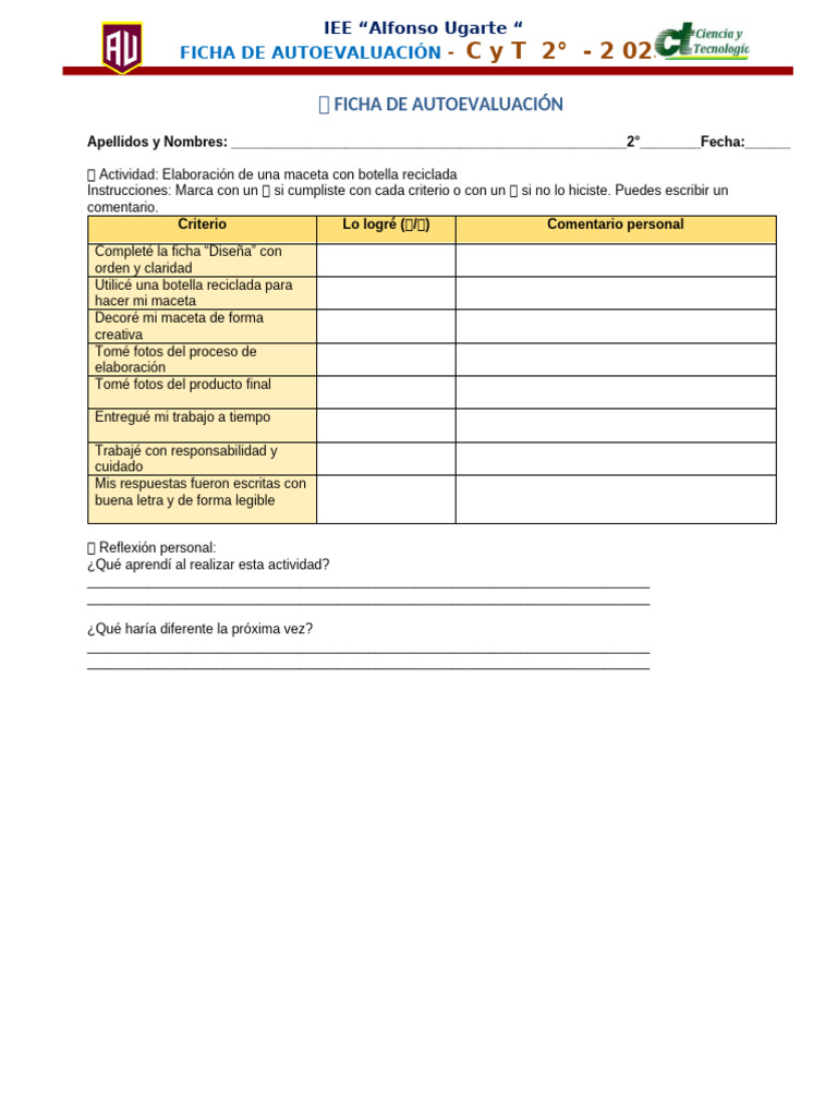Ficha de Autoevaluacion Maceta | PDF