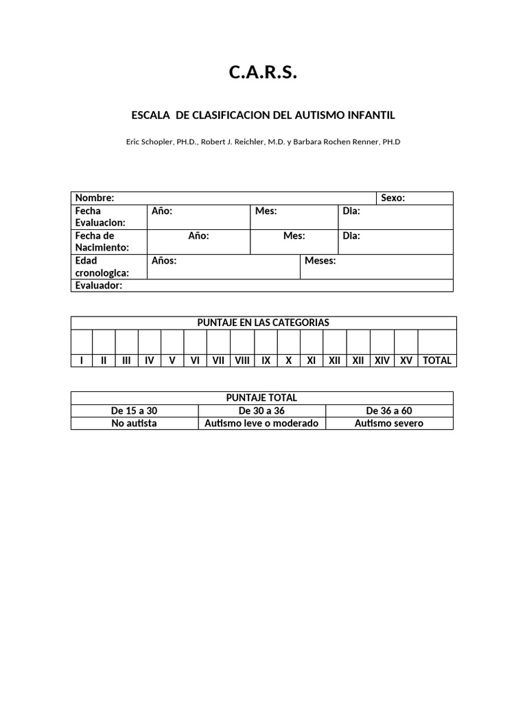 Escala Cars Autismo | PDF | Autismo | Las emociones
