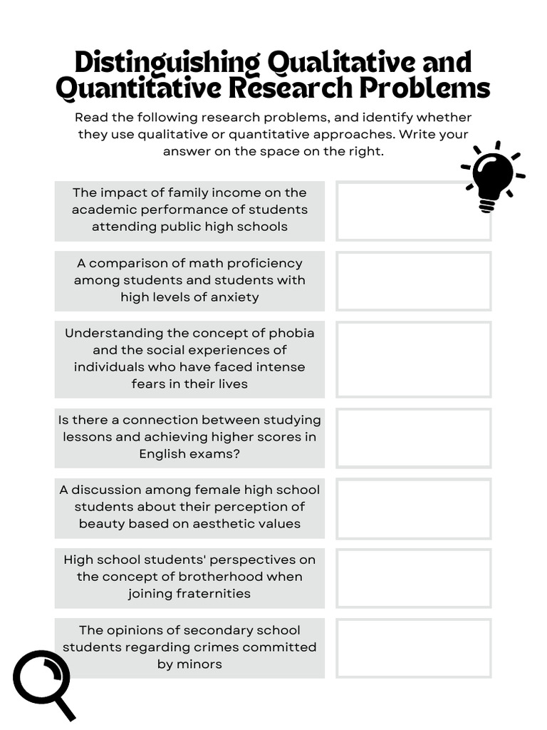 Qualitative and Quantitative Research Problems Worksheet | PDF
