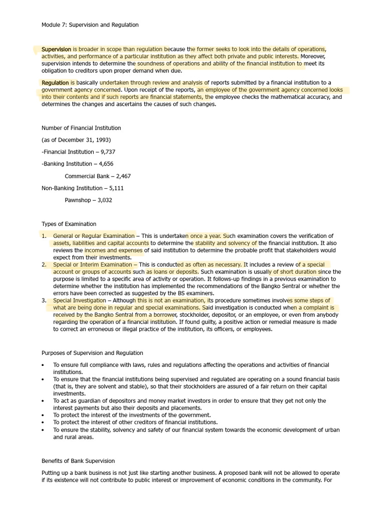 Module 7 Supervision and Regulation | PDF | Conservatorship | Banks