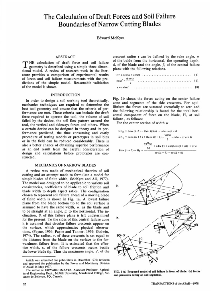 The Calculation of Draft Forces and Soil Failure Boundaries of Narrow ...