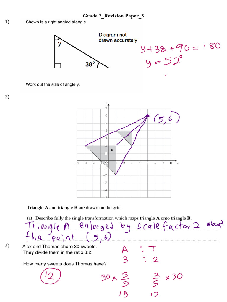 Grade 7 Mathematics Revision Paper | PDF