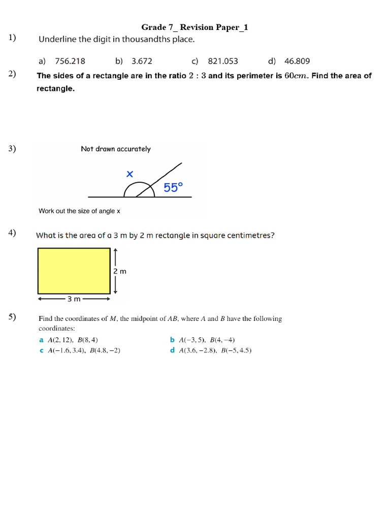 Grade 7 - Revision Paper - 1 | PDF