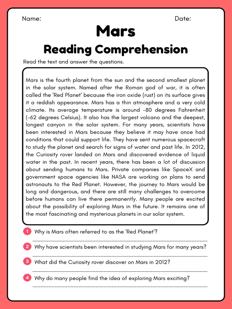 Mars Reading Comprehension | PDF