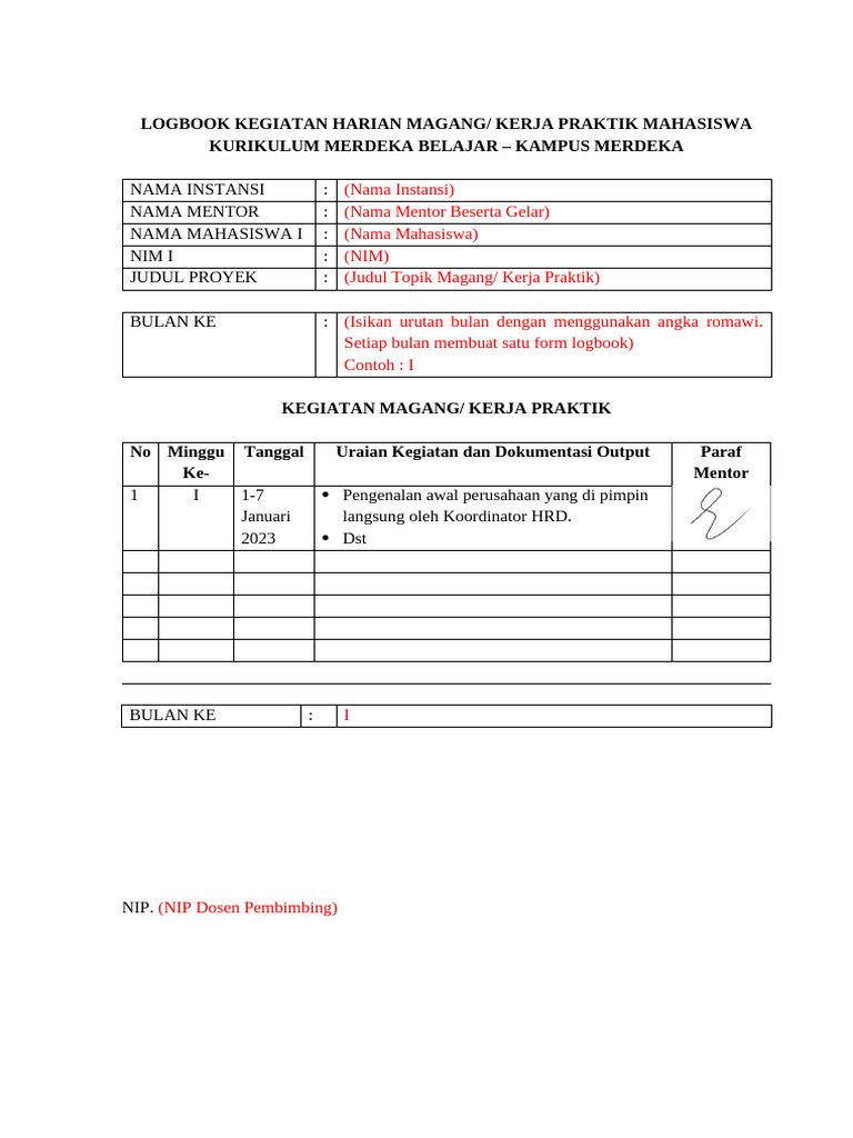 Format Logbook Magang UMT | PDF