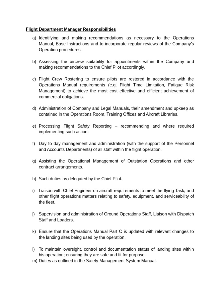 Duties and Responsibilities of Flight Operations Manager | PDF