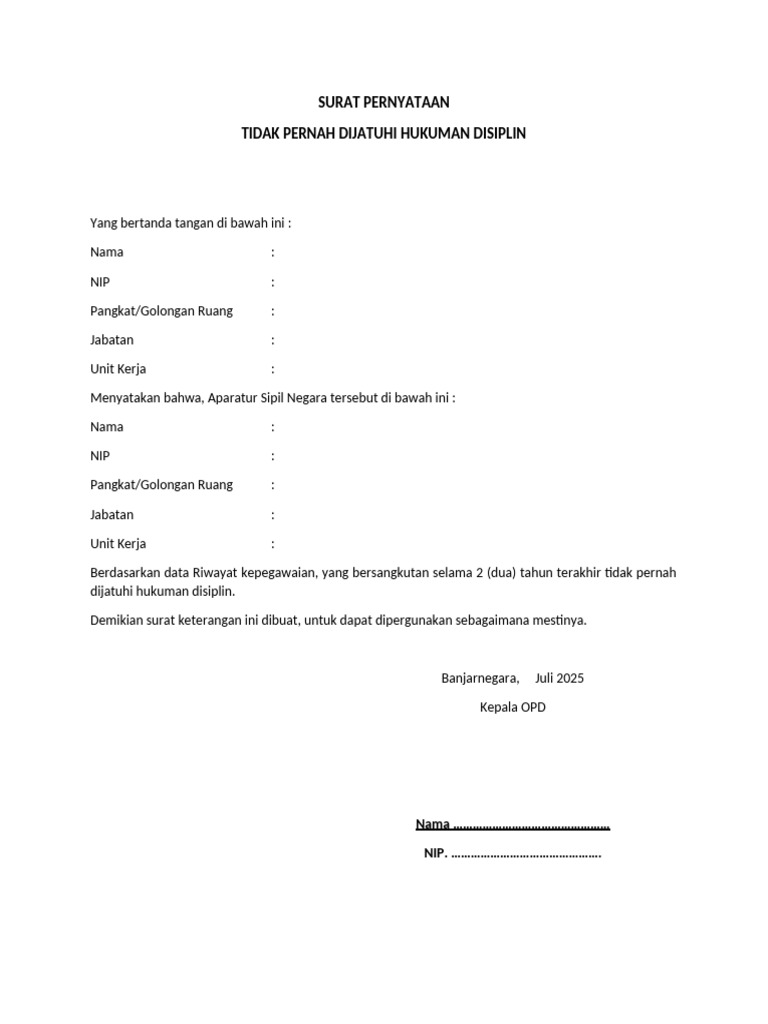 Form Surat Keterangan Hukdis | PDF
