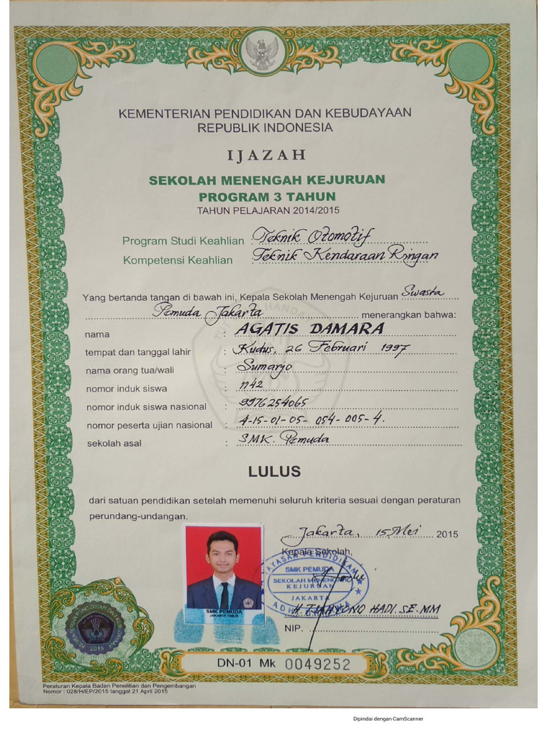 Ijazah SMK (Agatis Damara) | PDF