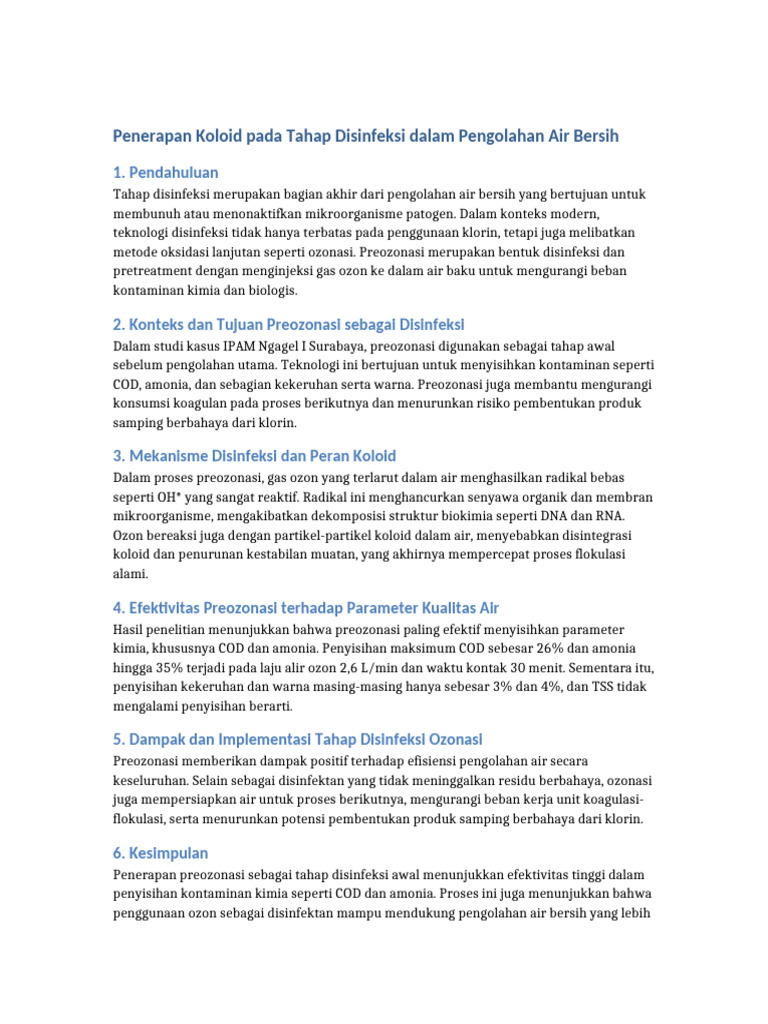 Disinfeksi Koloid Preozonasi Pengolahan Air | PDF