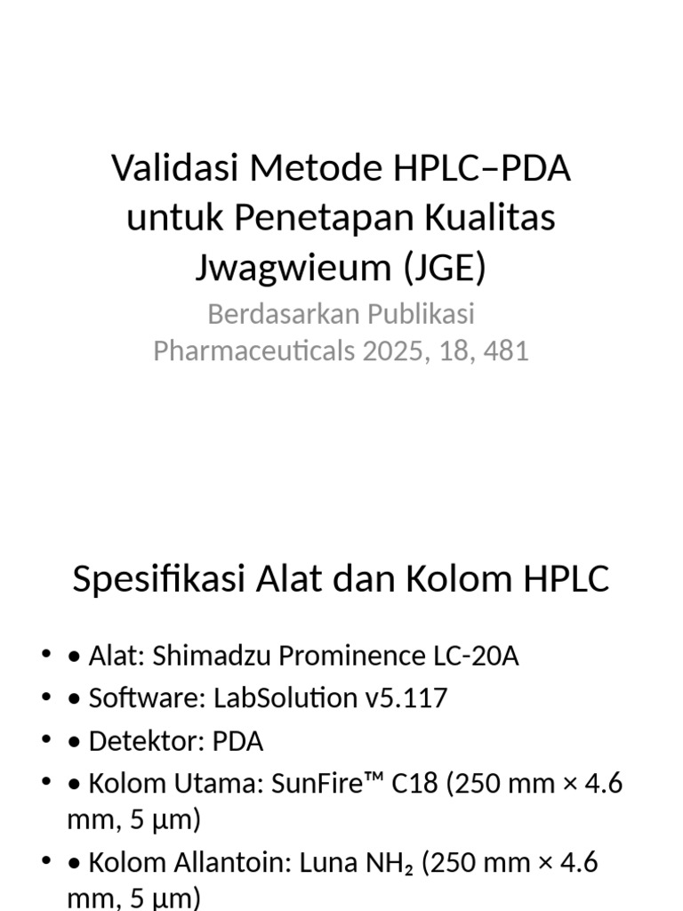 Validasi HPLC PDA JGE | PDF