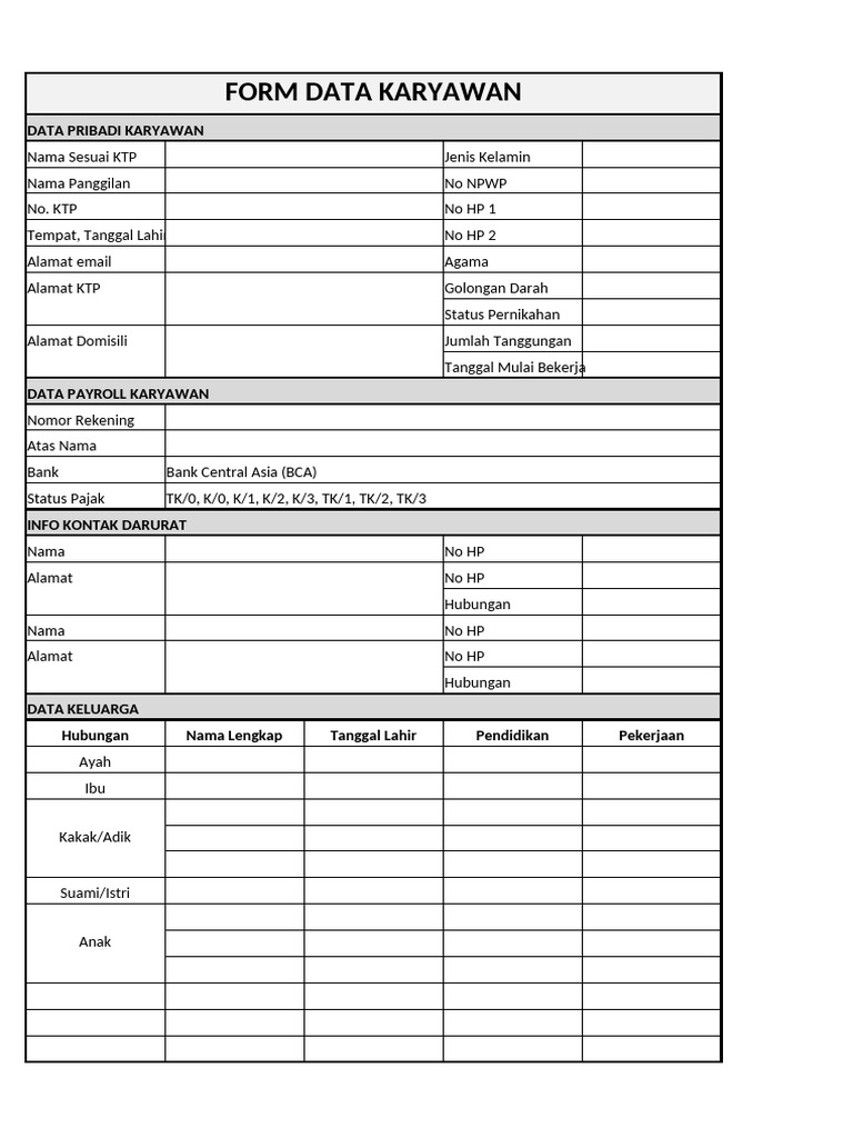 Form Data Karyawan | PDF