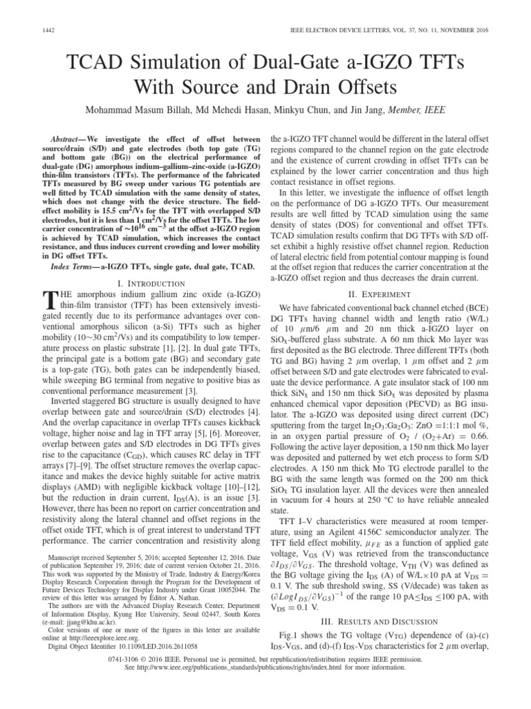 TCAD Simulation of Dual-Gate a-IGZO TFTs With Source and Drain Offsets ...