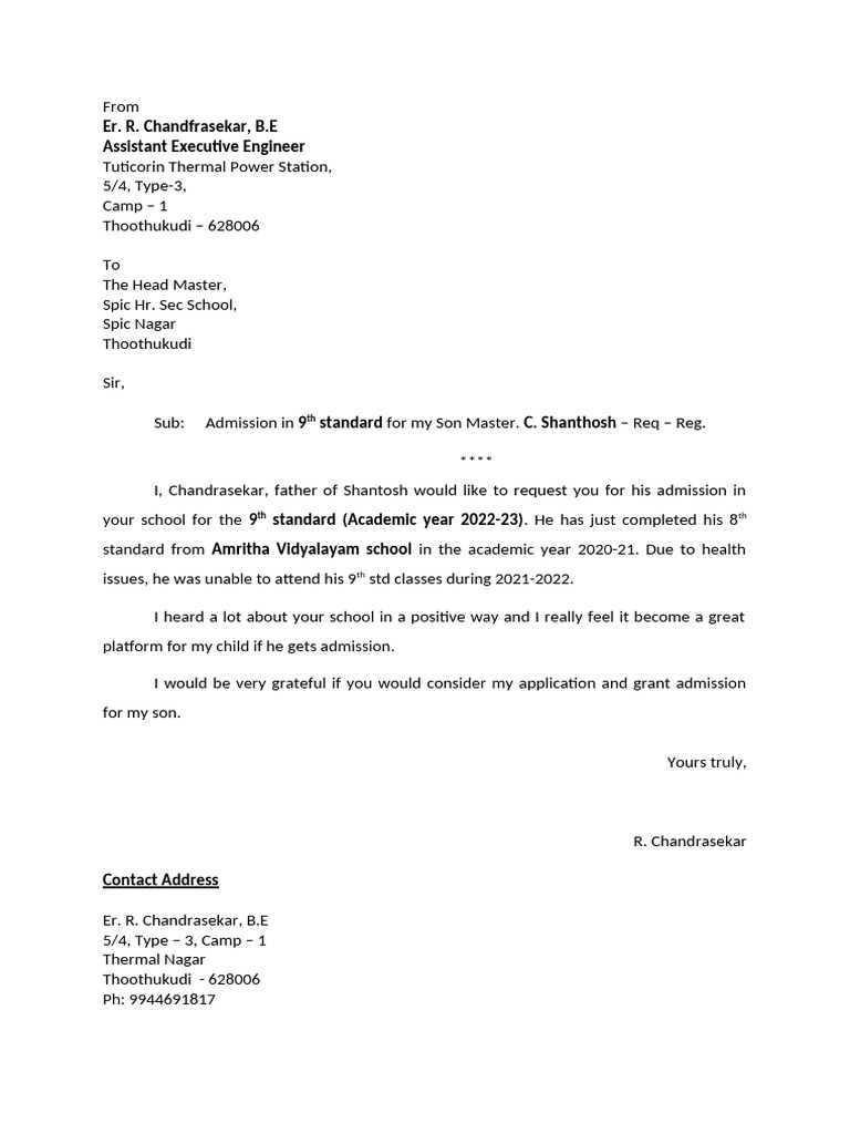 Chandru Santhosh School Admission | PDF