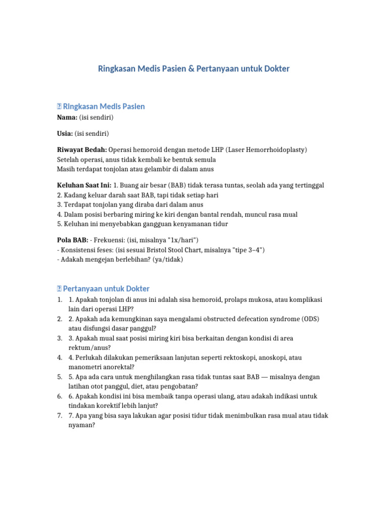 Ringkasan Medis Pasien Hemoroid | PDF