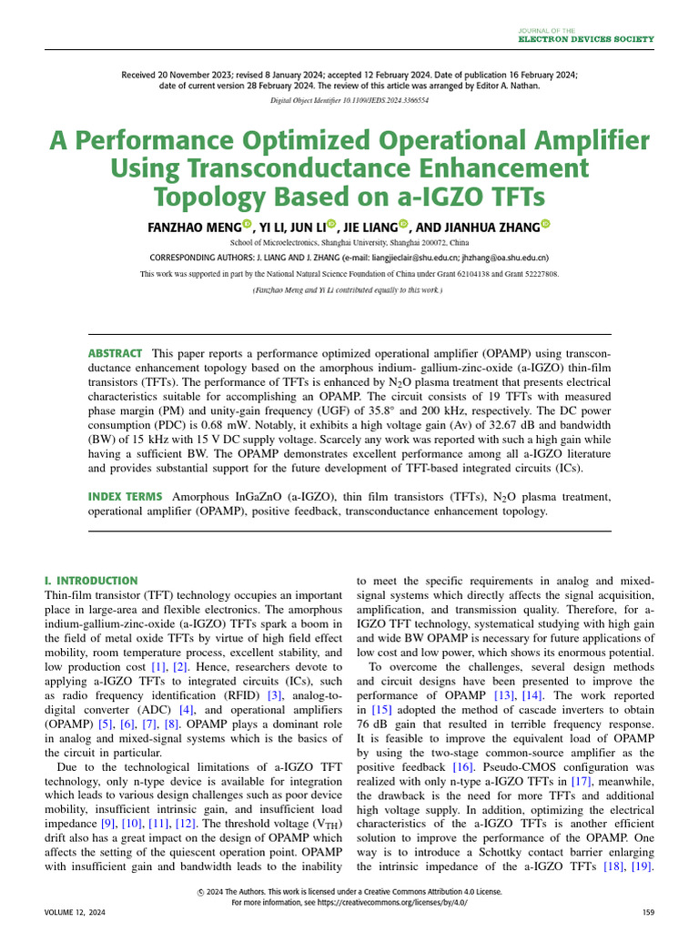 A Performance Optimized Operational Amplifier Using Transconductance 0614