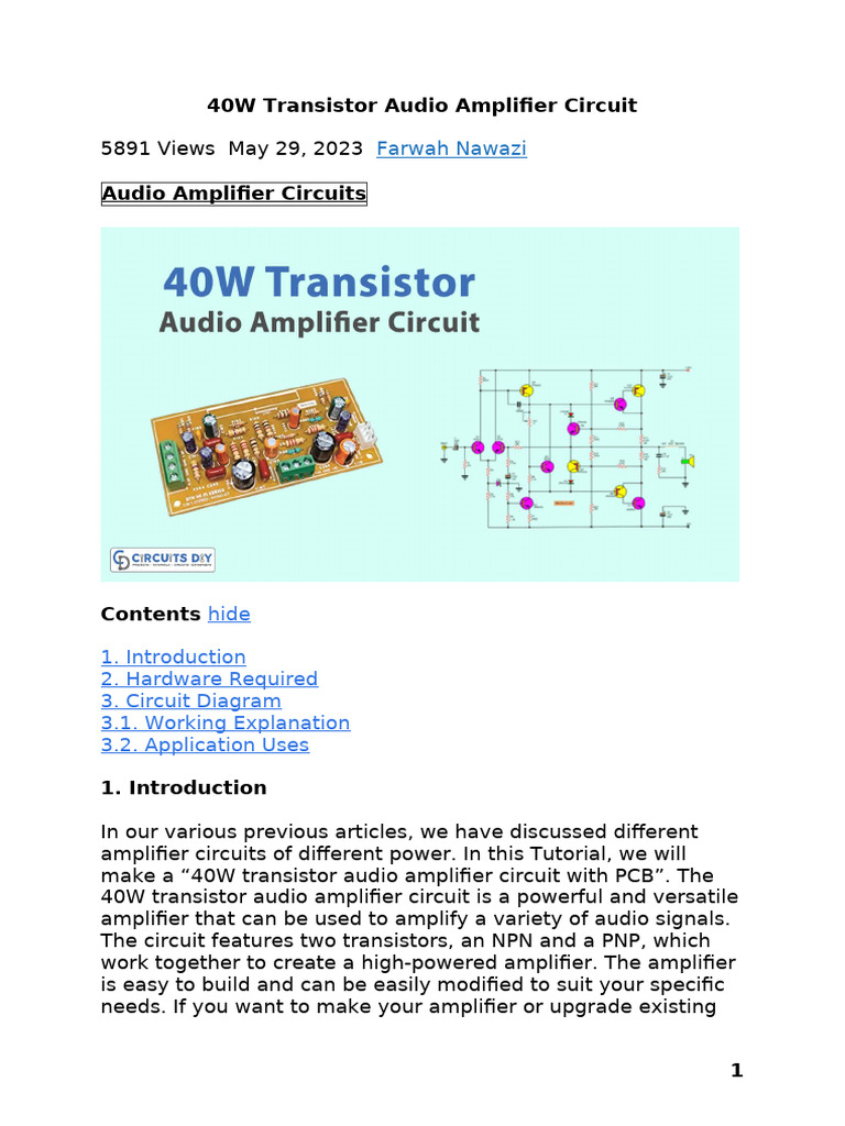 40W Transistor Audio Amplifier Guide | PDF | Electronic Circuits ...