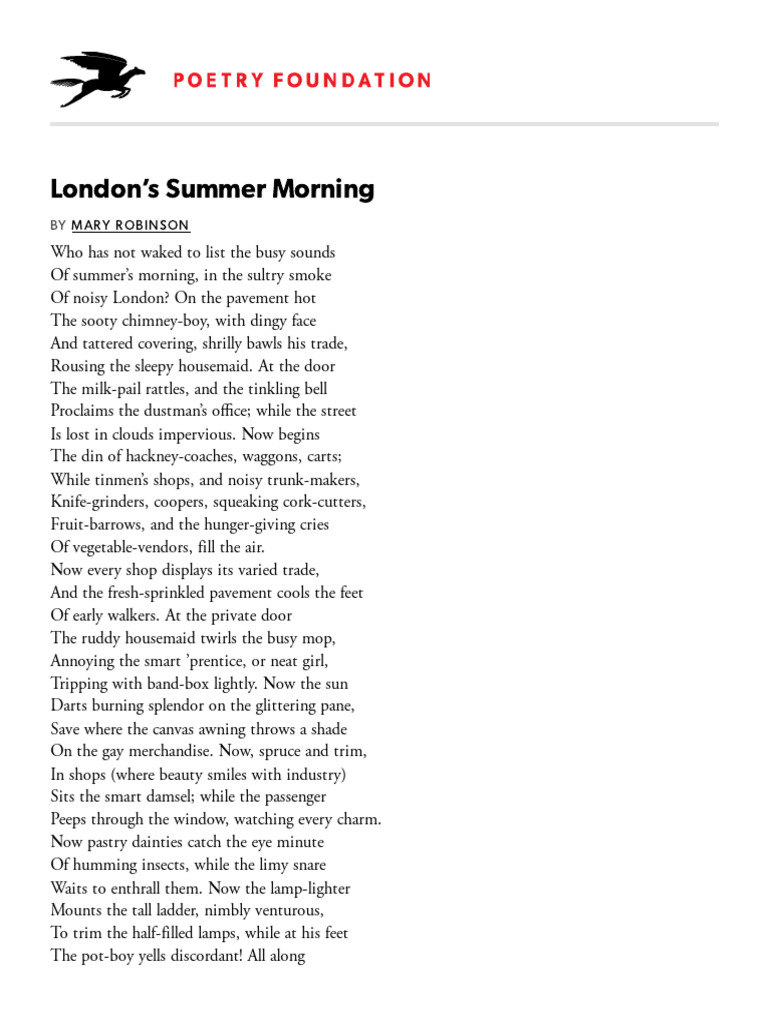 London's Summer Morning by Mary Robinson - Poetry Foundation | PDF