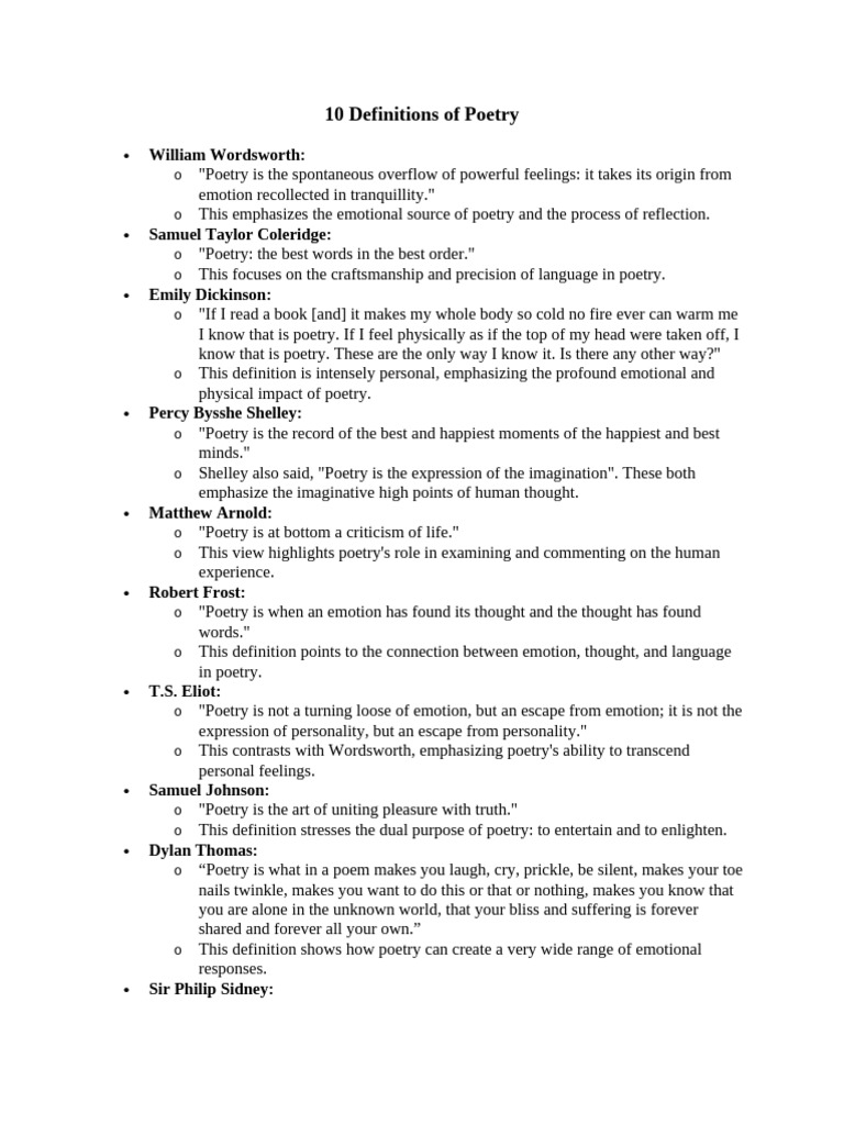 10 Definitions of Poetry | PDF | Poetry | William Wordsworth