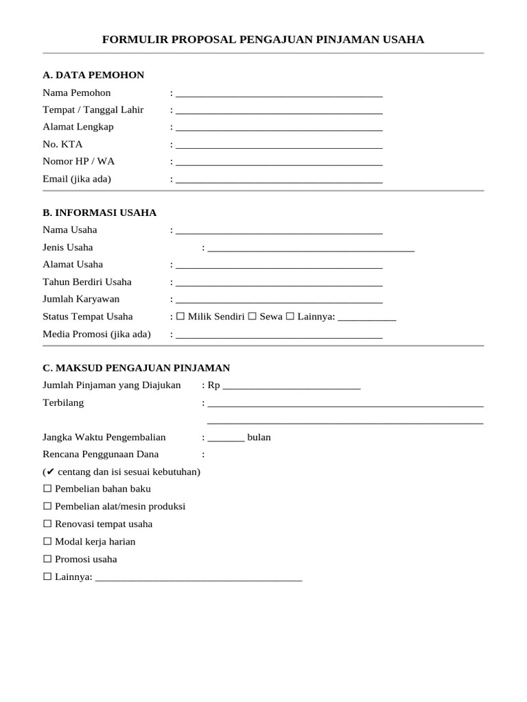 Formulir Proposal Pengajuan Pinjaman Usaha | PDF