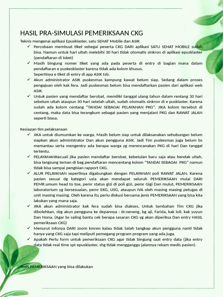 Laporan Pra-Simulasi Pemeriksaan CKG | PDF