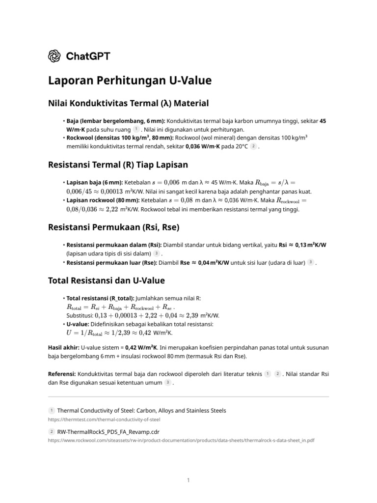Laporan Perhitungan U-Value - AI | PDF